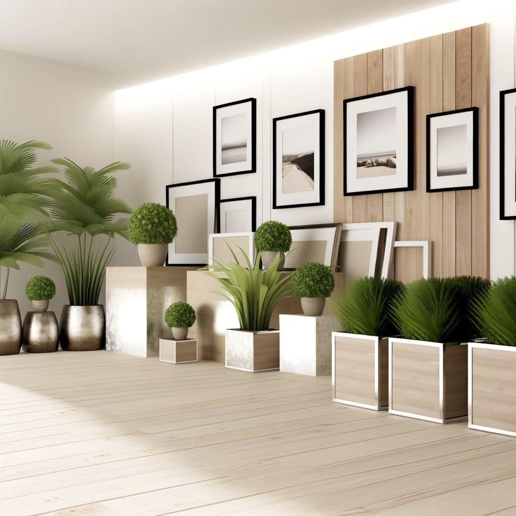 How to create a harmonious atmosphere with photo frames and plant pots ...